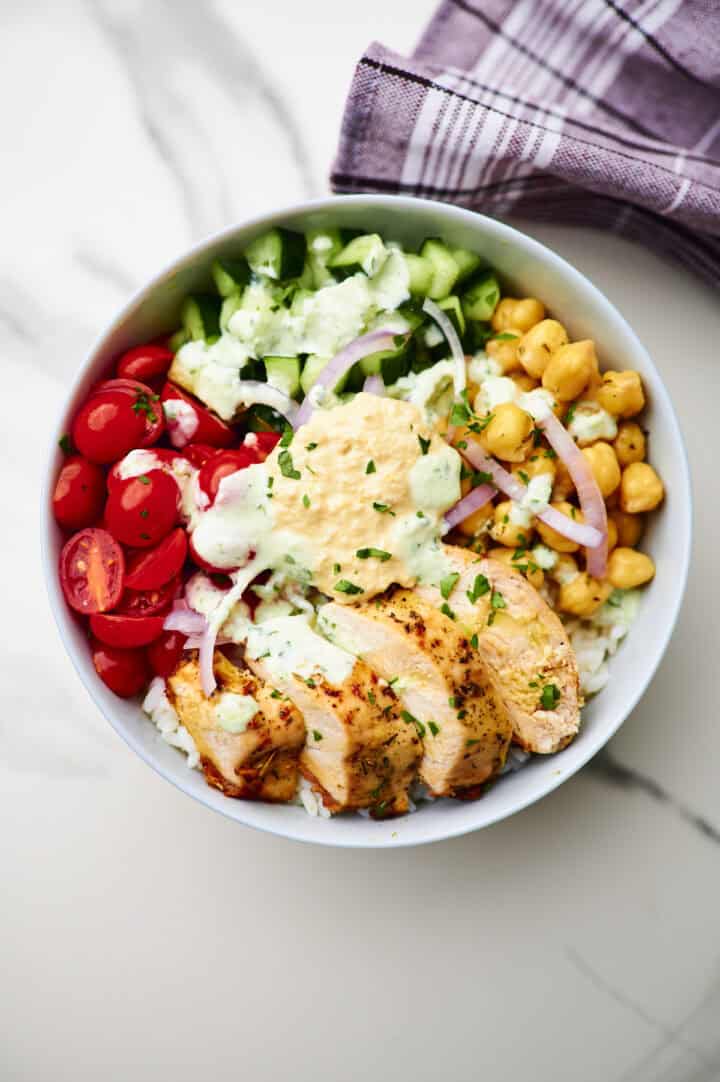 Mediterranean Chicken & Rice Bowls (Easy!) - Ambitious Foodie