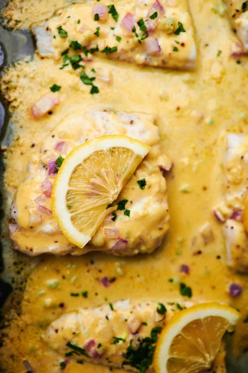 Baked Fish with Lemon Cream Sauce - Ambitious Foodie