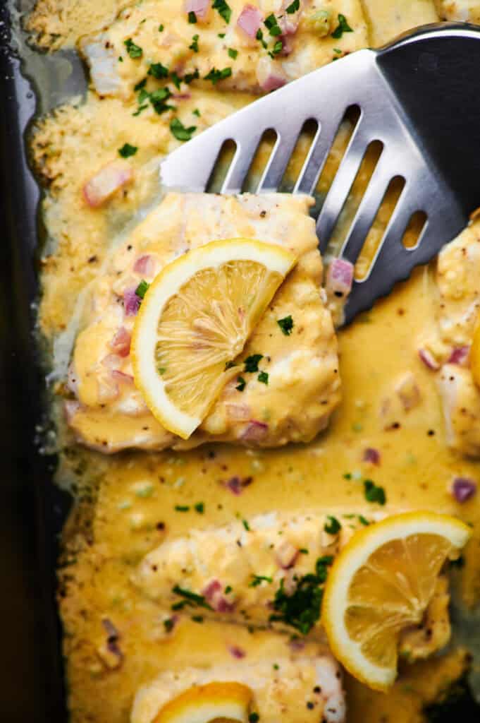 Baked Fish with Lemon Cream Sauce - Ambitious Foodie